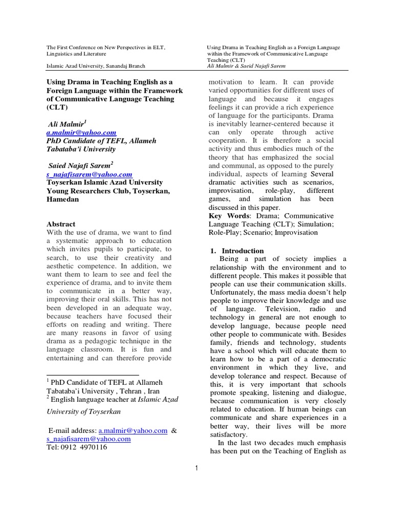 Using Drama to Develop Communicative Competence: Exploring the Benefits ...