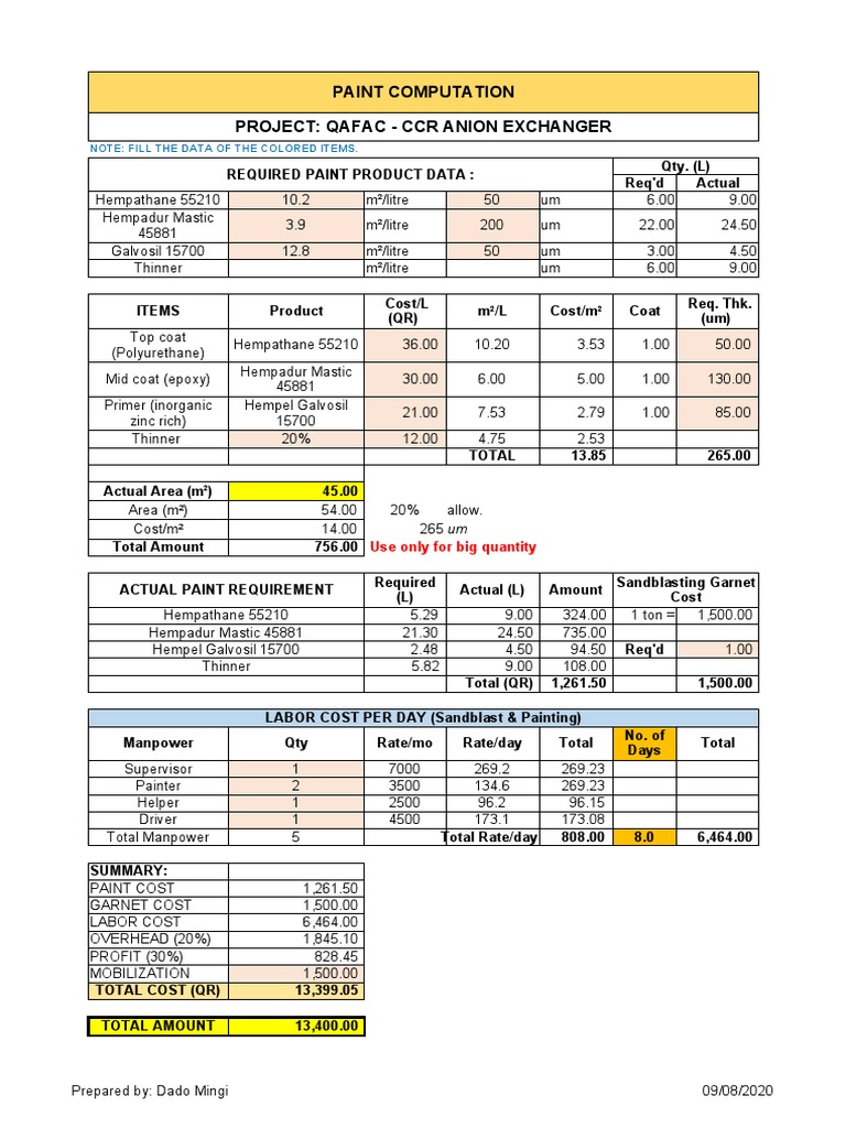Boq - Paint Calculation | PDF | Paint | Metalworking