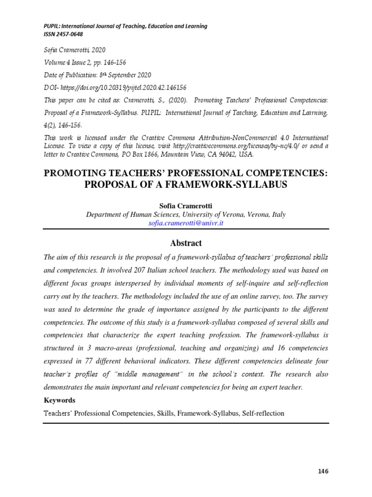 Promoting Teachers' Professional Competencies Proposal of A Framework ...