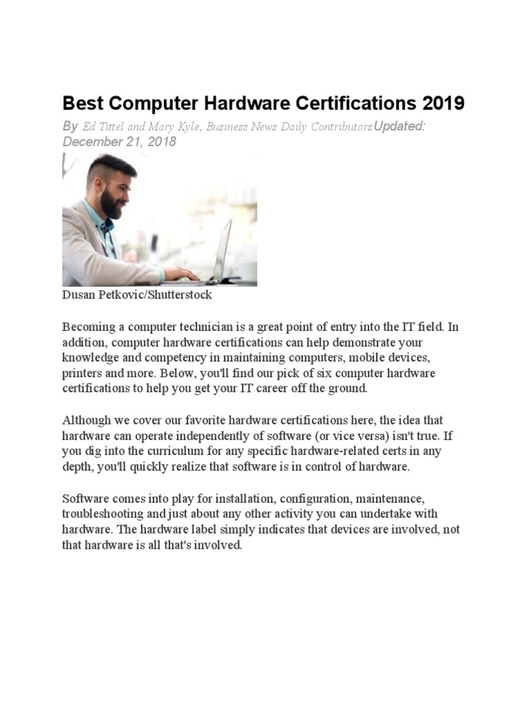 Best Computer Hardware Certifications | PDF | Comp Tia | Server (Computing)