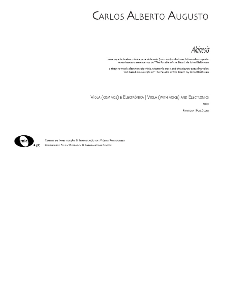 Arlos Lberto Ugusto: Akinesis | PDF | Musical Compositions | Entertainment