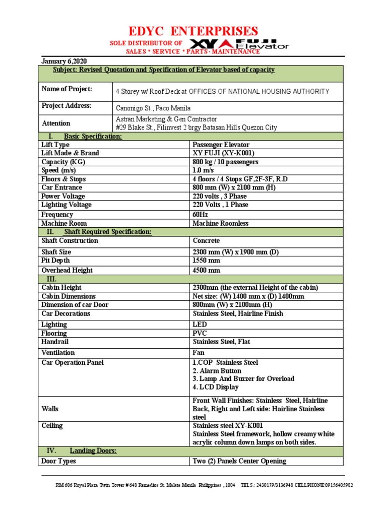 QUOTATION 800kg | PDF | Elevator | Manufactured Goods