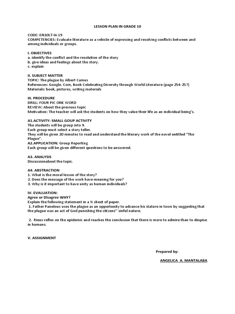 Lesson Plan In Grade 10 PDF