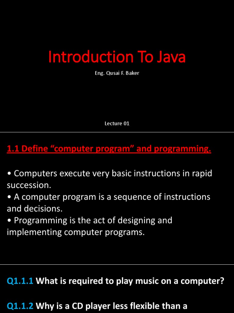 Introduction To Java: Eng. Qusai F. Baker | Download Free PDF | Computer Program | Programming