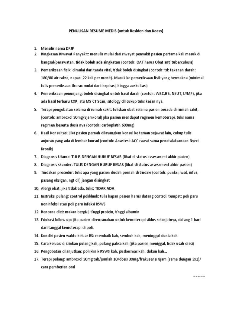 Tata Cara Penulisan Resume Medis | PDF