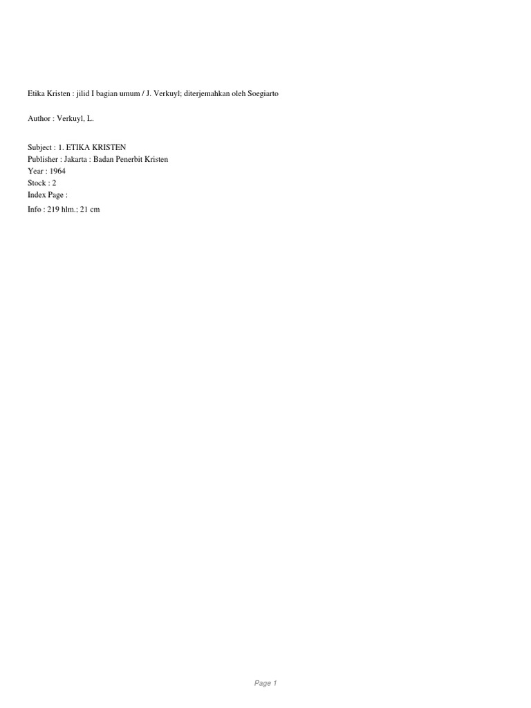 Etika Kristen: Jilid I Bagian Umum / J. Verkuyl Diterjemahkan Oleh Soegiarto | PDF | Agama ...
