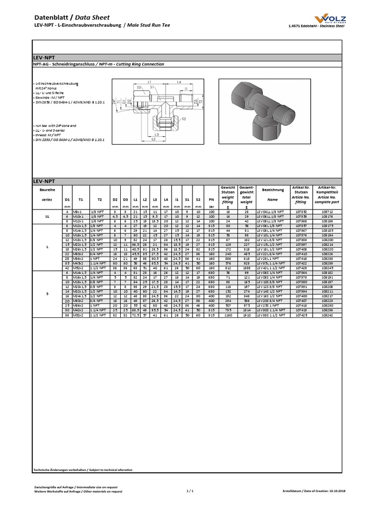 Datenblatt / Data Sheet: Lev-Npt | Download Free PDF | Plumbing | Cutting Tools