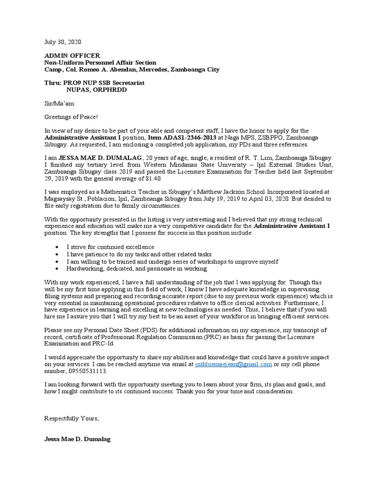 NUP Application Letter | Download Free PDF | Behavior Modification ...