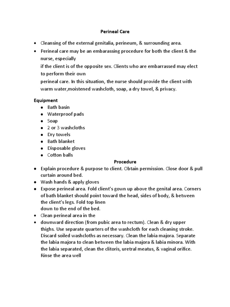 Perineal Care | PDF