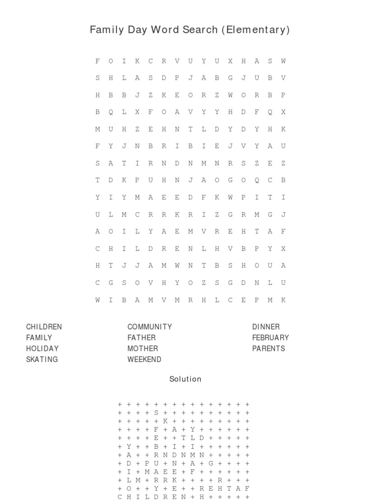 Family Day Word Search (Elementary) : Created by | Download Free PDF ...