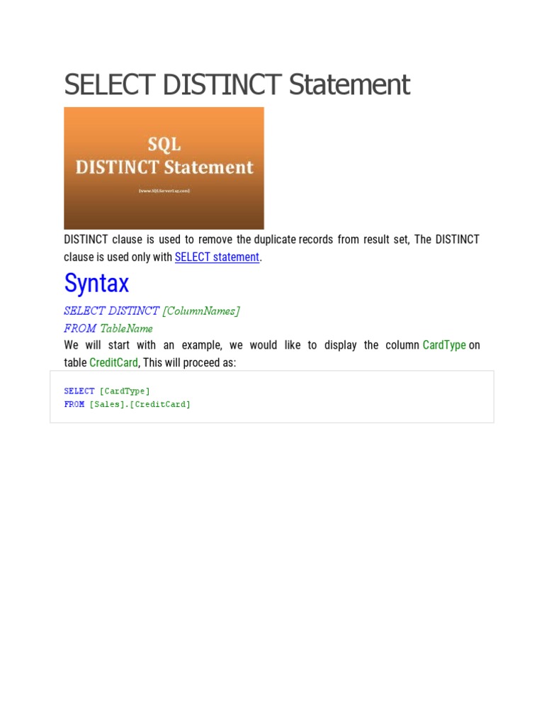 SELECT DISTINCT Statement | PDF