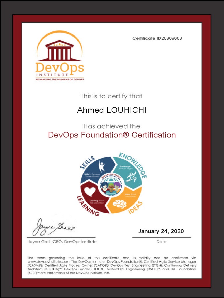 Ahmed Louhichi: Devops Foundation® Certification | PDF
