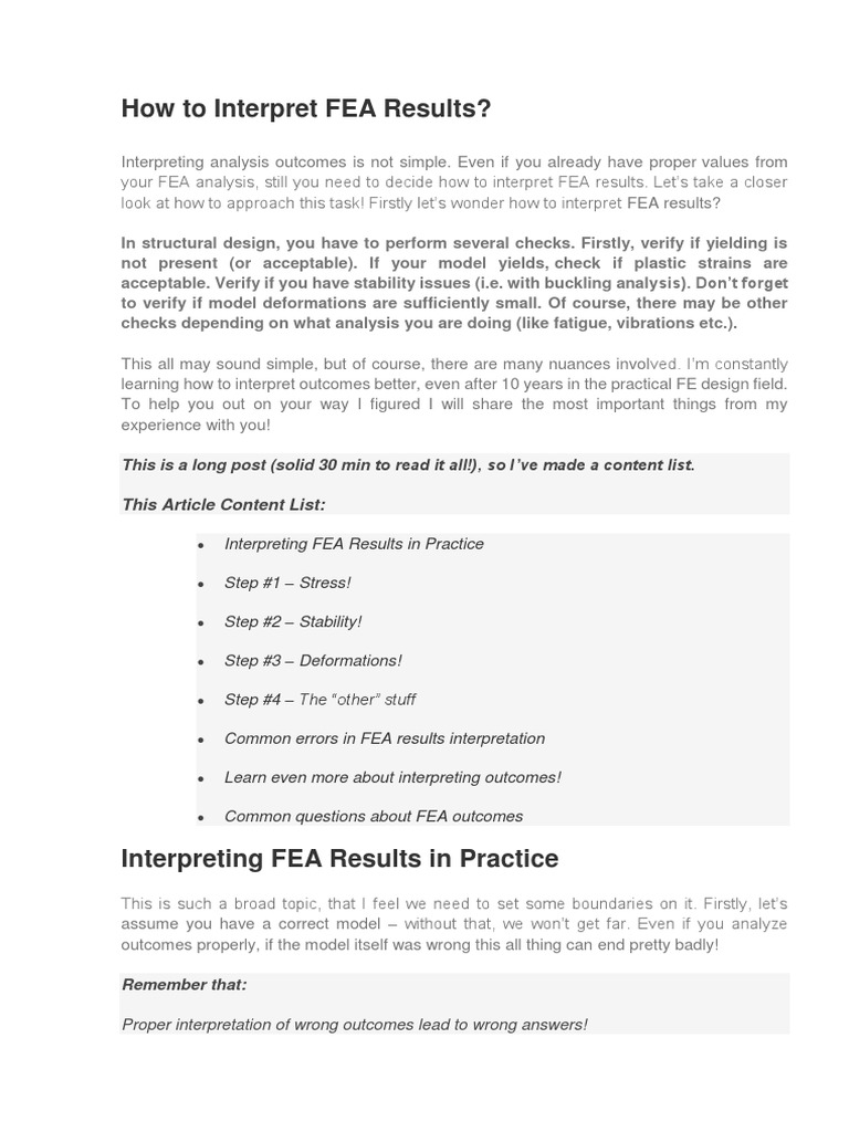 How To Interpret FEA Results | PDF | Yield (Engineering) | Stress ...