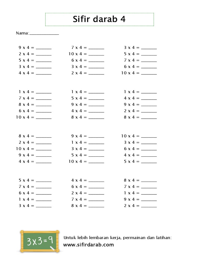 Lembaran Kerja Sifir Darab 4 Pdf Pdf