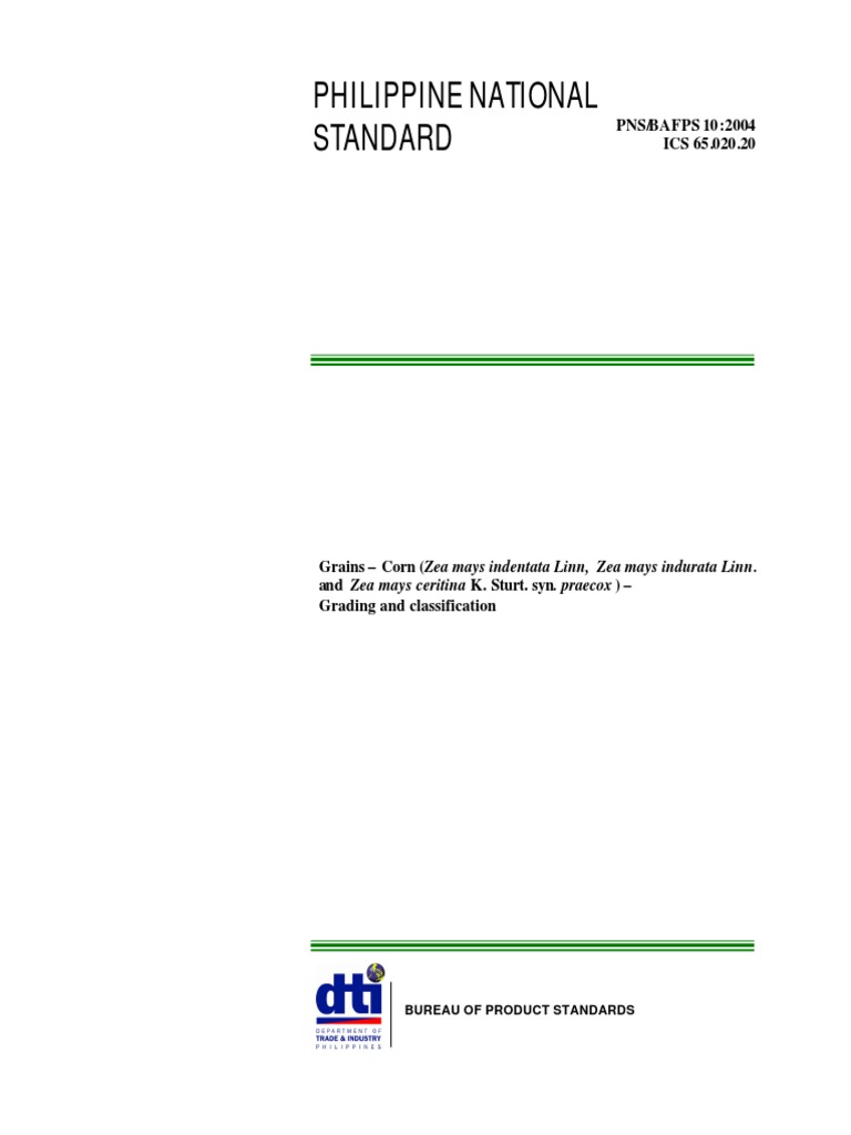 PNS BAFPS 10 2004 Grains - Corn - Grading and Classification (10p ...