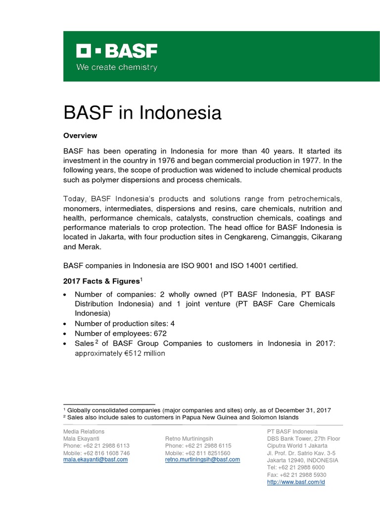 BASF in Indonesia Backgrounder-2017 Figures | PDF | Materials ...