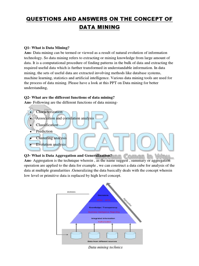 Questions and Answers On The Concept of Data Mining | PDF | Data Mining ...