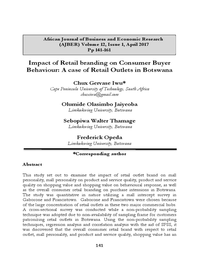Impact of Retail Branding On Consumer Buyer Behaviour: A Case of Retail Outlets in Botswana ...