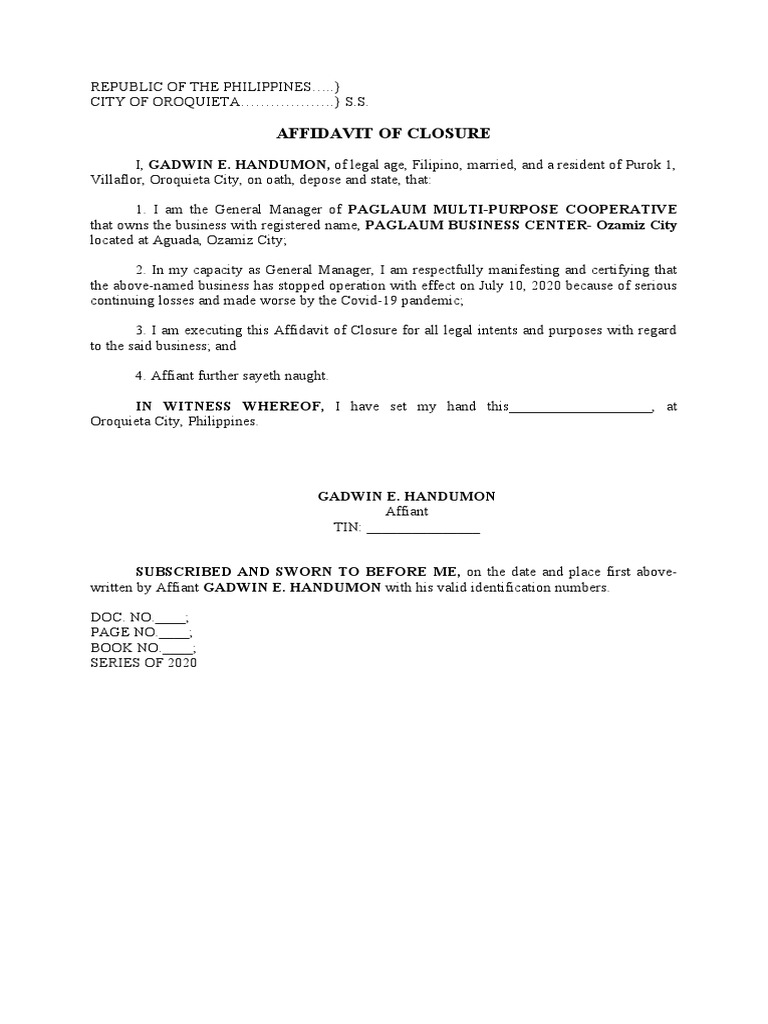 Affidavit of Closure