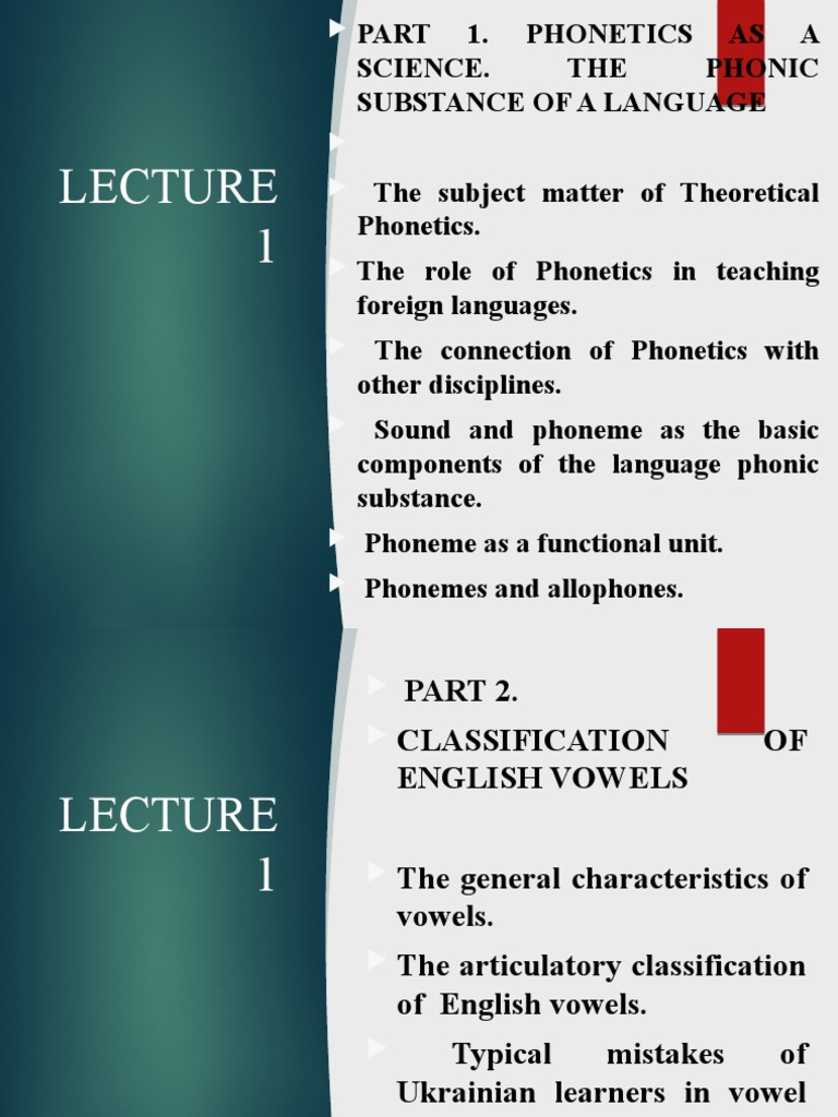 Theoretical Phonetics Lecture 1 | PDF | Phoneme | Vowel