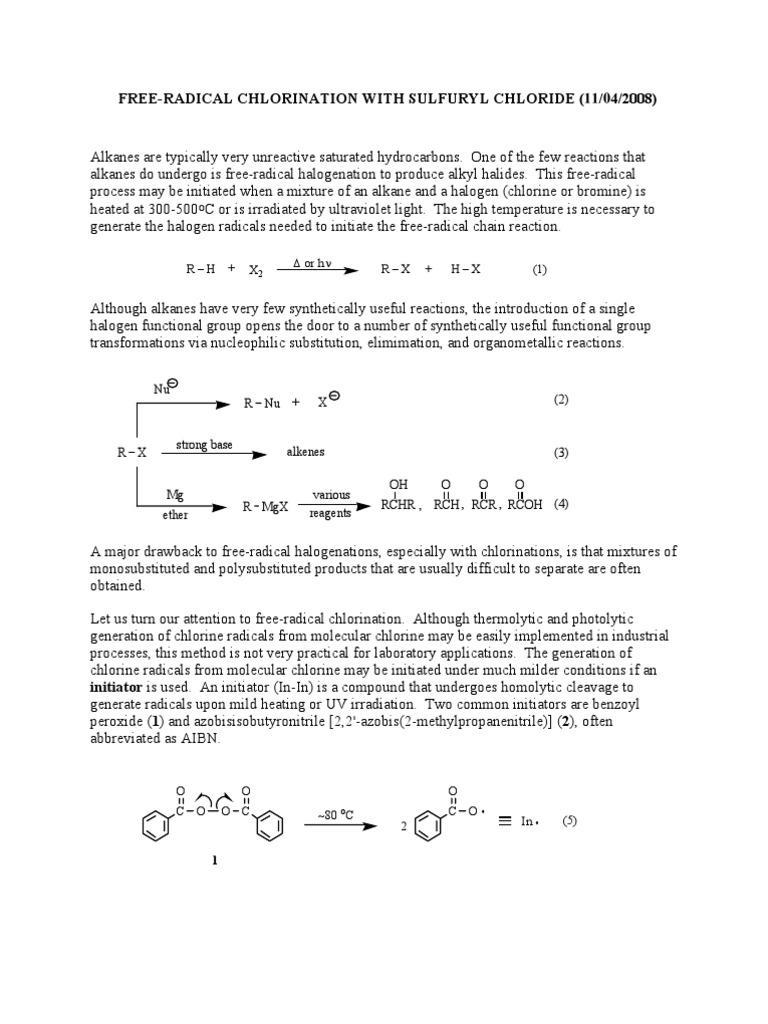 free radical chlorination by sulfuryl chloride | Chlorine | Radical ...