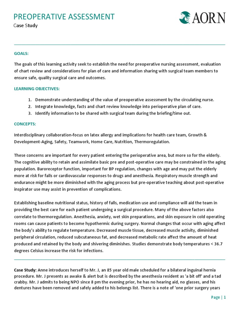 Preoperative Assessment: Case Study | PDF | Surgery | Anesthesia