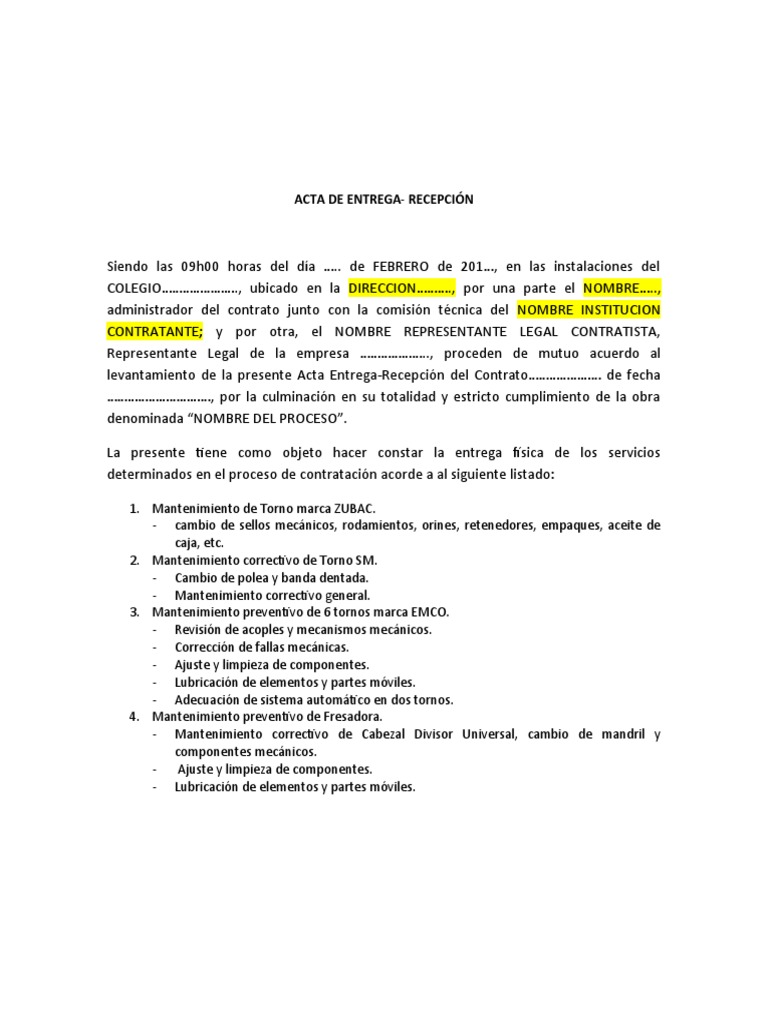 Acta Entrega Itp | PDF | Business