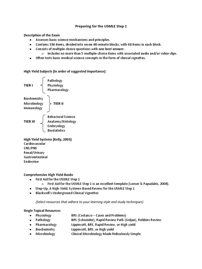 Usmle Step 1 Preparation Suggestions | PDF | United States Medical ...