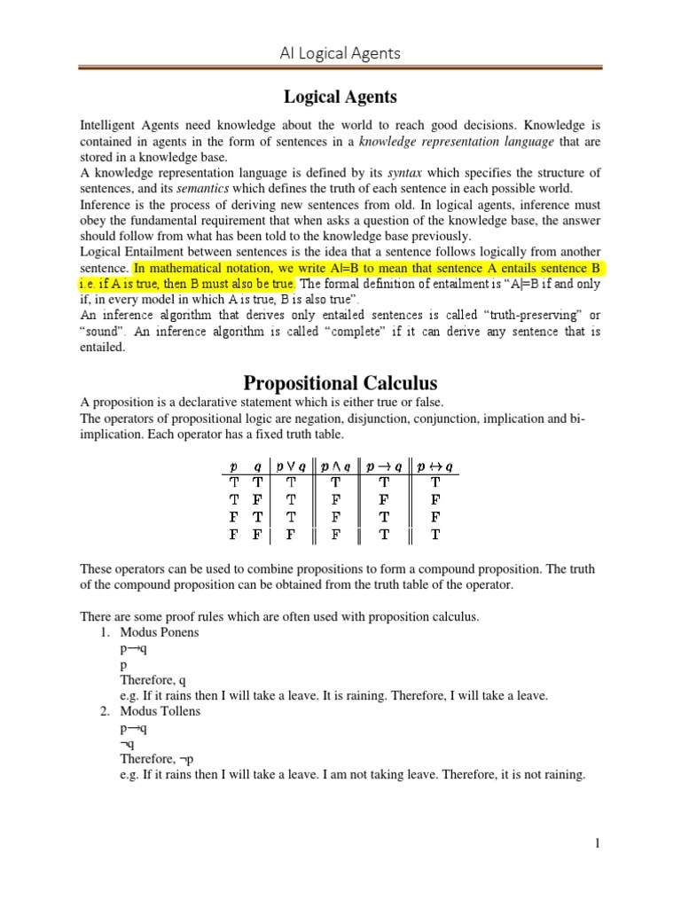 Propositional Calculus: Logical Agents | PDF | Logical Consequence | Logic