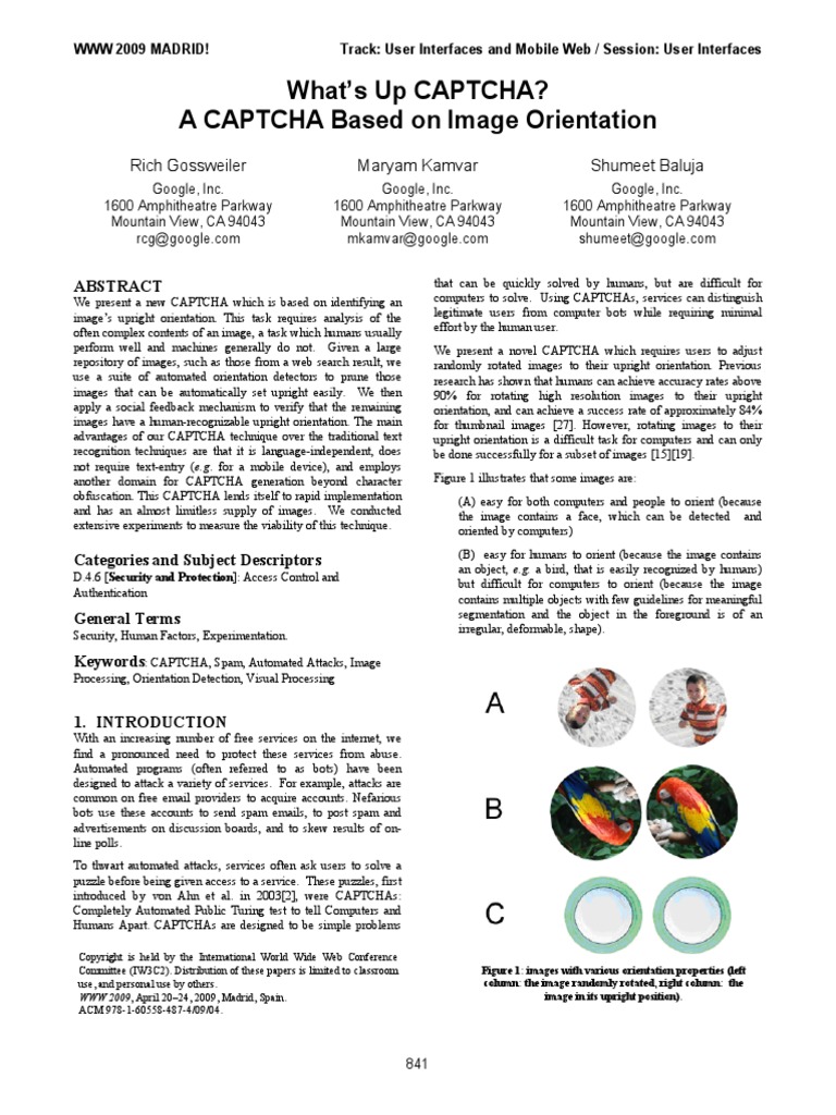 What's Up CAPTCHA - A CAPTCHA Based On Image Orientation | PDF ...