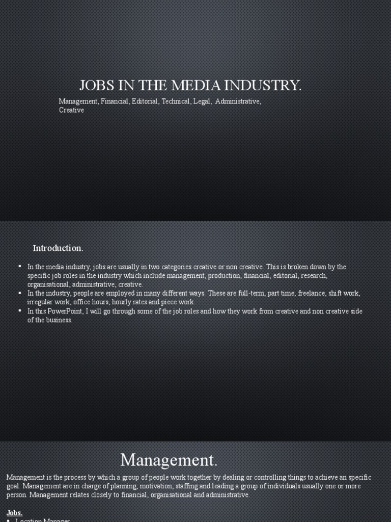 Jobs in The Media Industry.: Management, Financial, Editorial ...