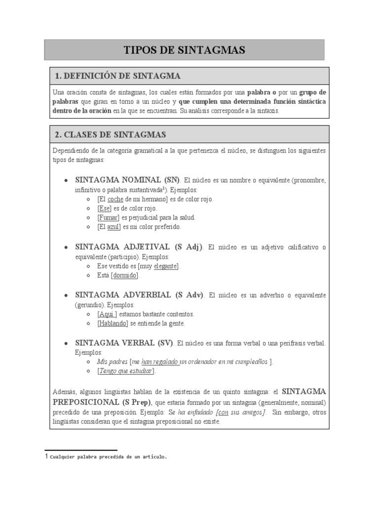 Tipos de Sintagmas | PDF