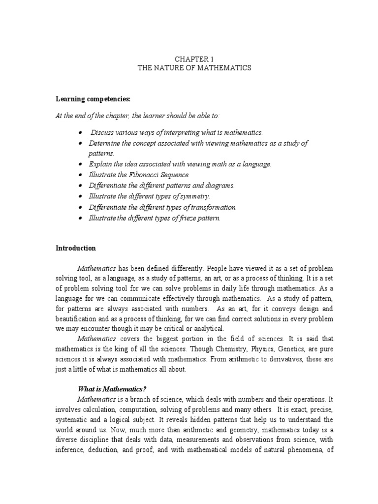 Learning Competencies:: What Is Mathematics? | PDF | Pattern | Teaching ...