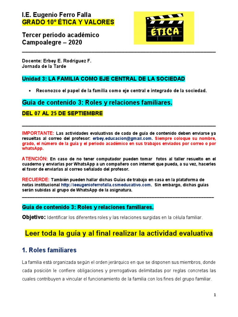 ETICA DECIMO GUIA 3 Periodo 3 | Descargar gratis PDF | Comportamiento | Familia