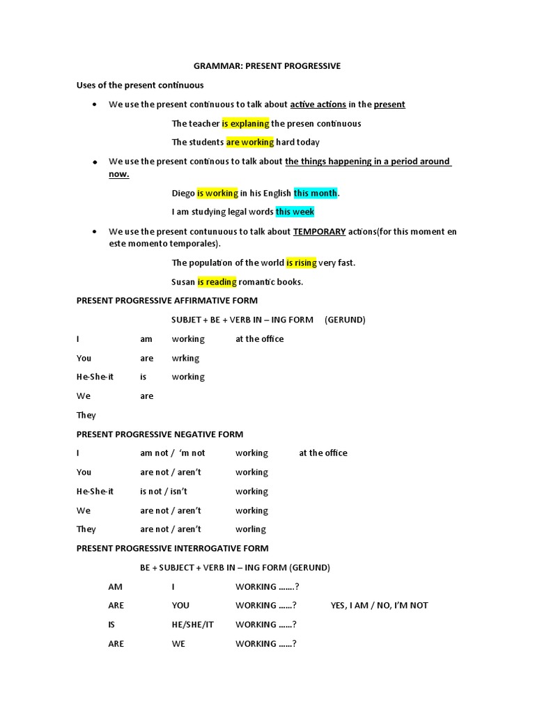 Understanding the Present Progressive Tense | PDF | Linguistic Typology ...