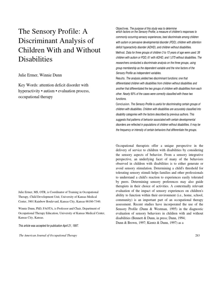 The Sensory Profile | PDF | Attention Deficit Hyperactivity Disorder | Pervasive Developmental ...