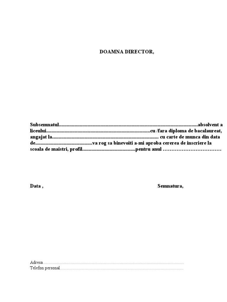 Cerere Inscriere Scoala de Maistrii | PDF