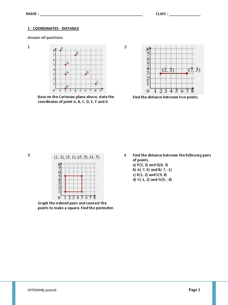 Distance Calculations on Cartesian Plane | PDF | Vertex (Graph Theory ...