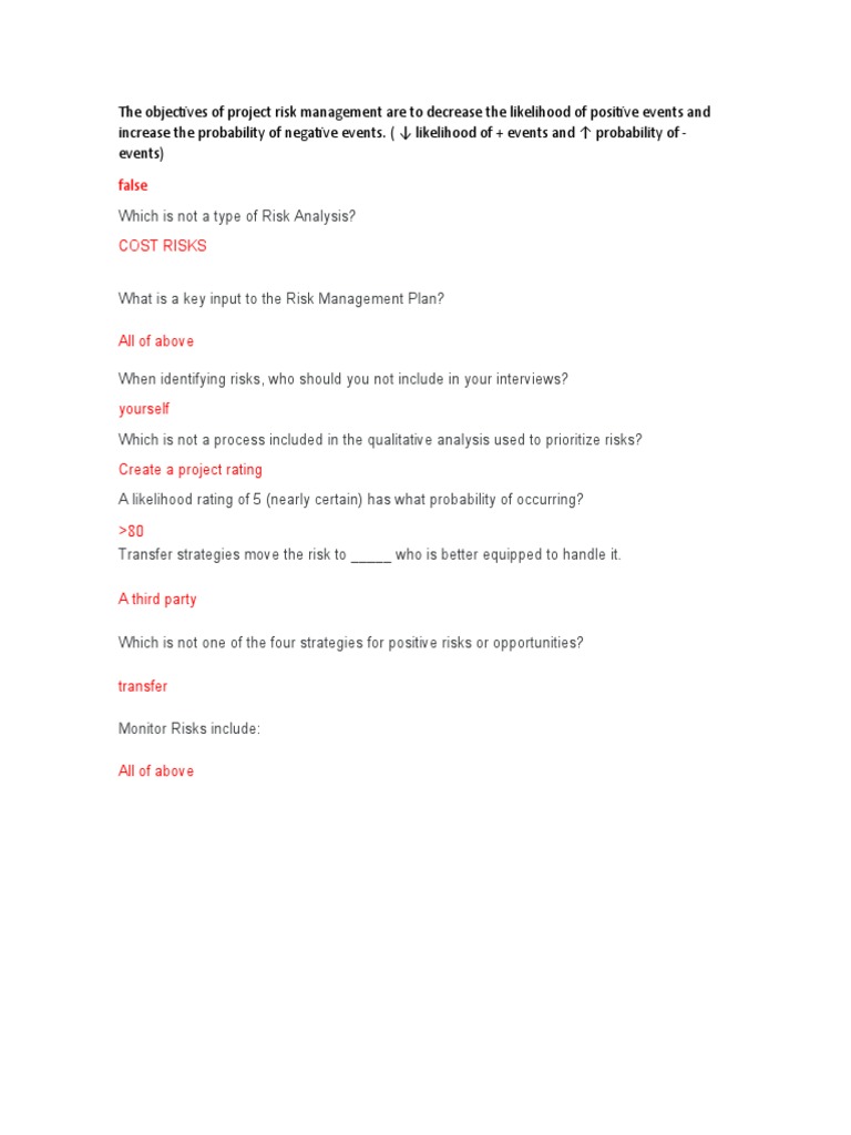 The Objectives of Project Risk Management Are To Decrease The ...