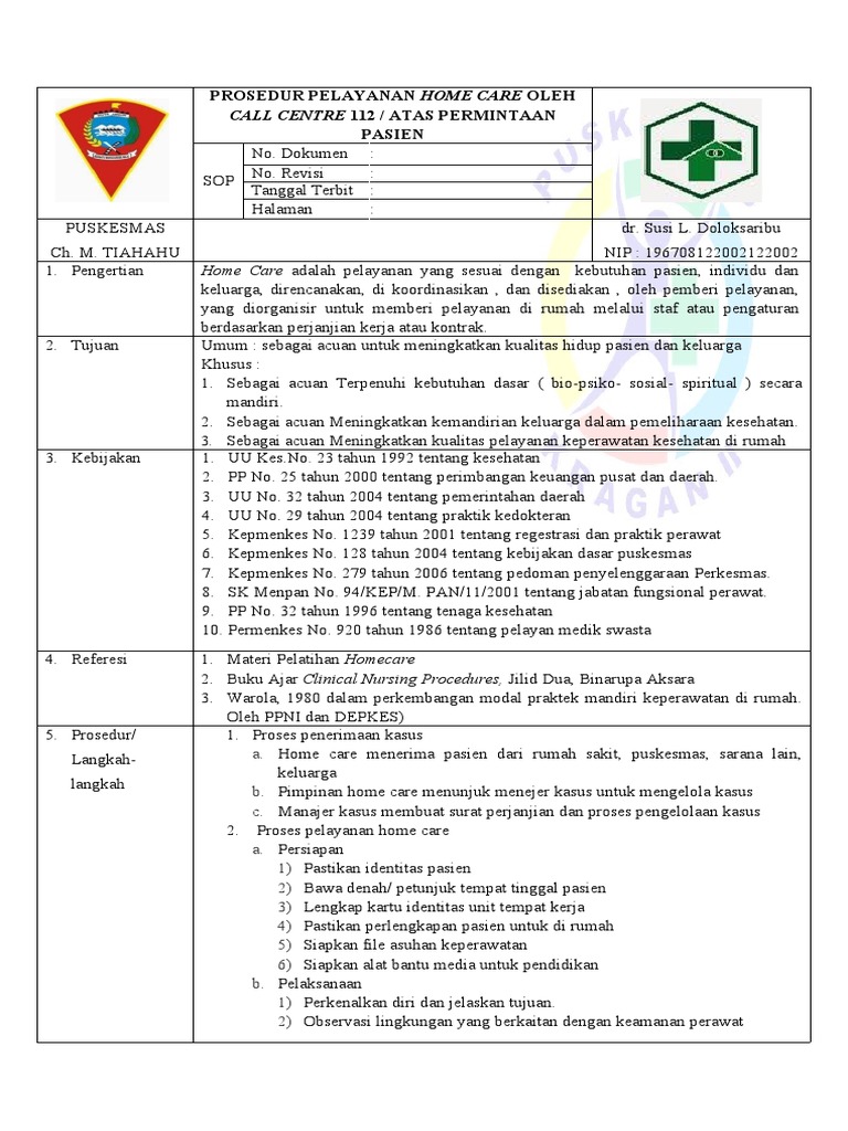 Prosedur Pelayanan Home Care Puskesmas | PDF