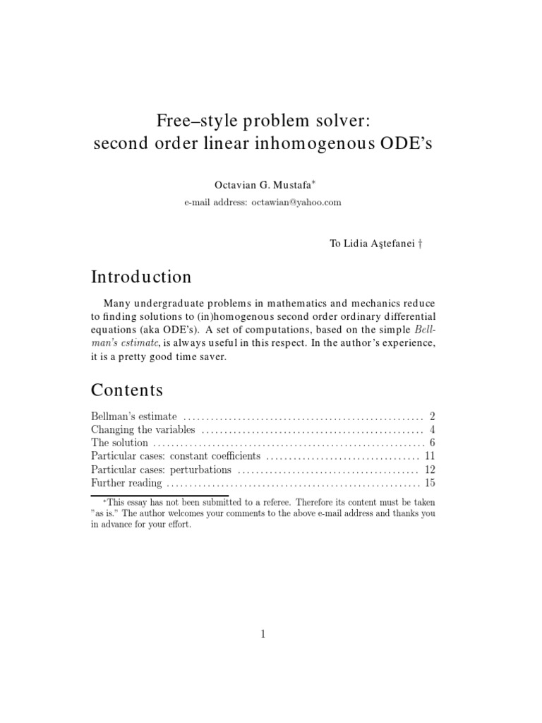 Free-Style Problem Solver: Second Order Linear Inhomogenous ODE's | PDF ...
