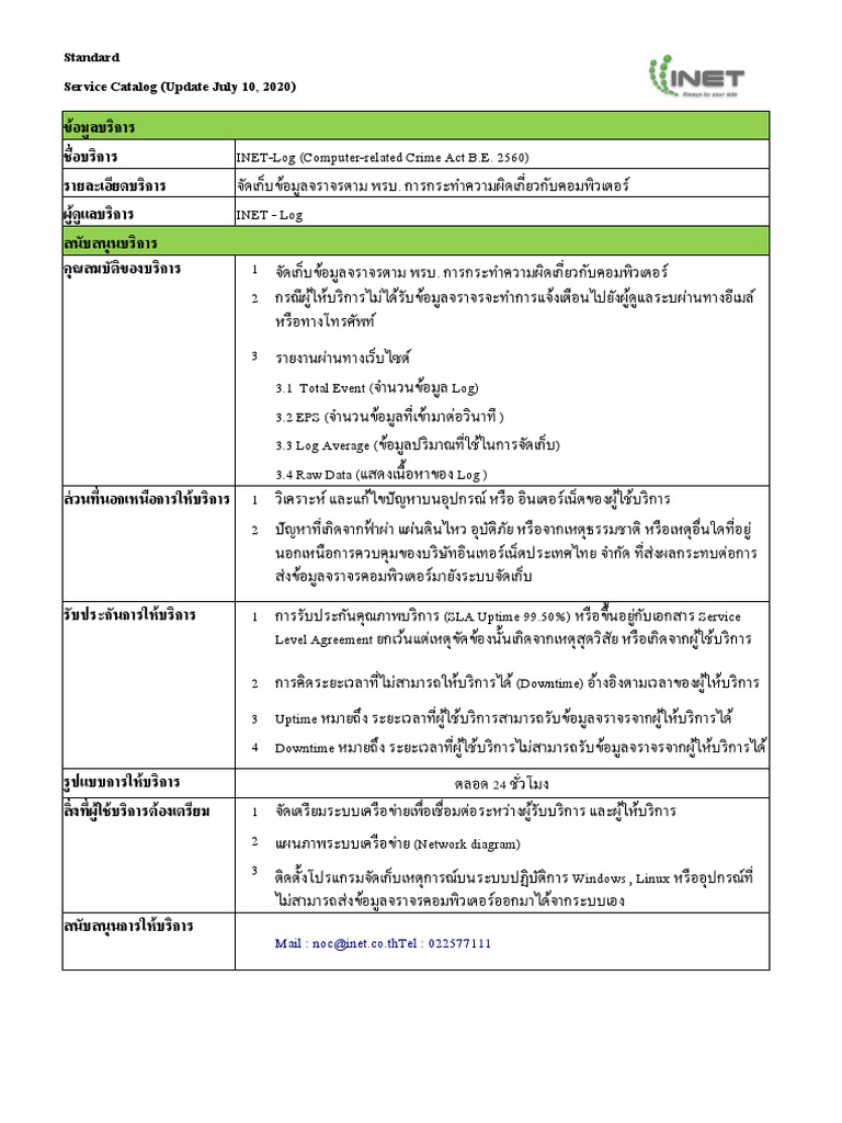 INET - Log - ServiceCatalog (Standard Dashboard) | PDF