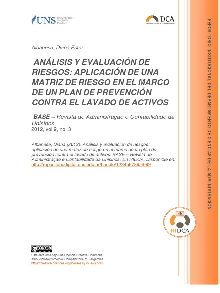 Análisis y Evaluación de Riesgos | PDF | Lavado de dinero | Bancos