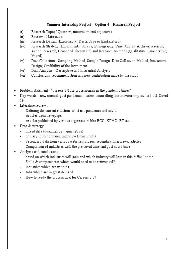 Summer Internship Project - Option 4 - Research Project | PDF ...