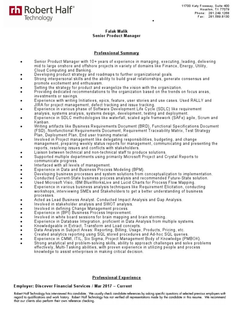 Falak Malik Senior Product Manager | PDF | Scrum (Software Development ...