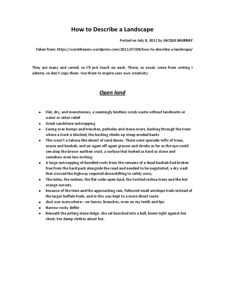 How To Describe A Landscape: Open Land | PDF | Grassland | Desert