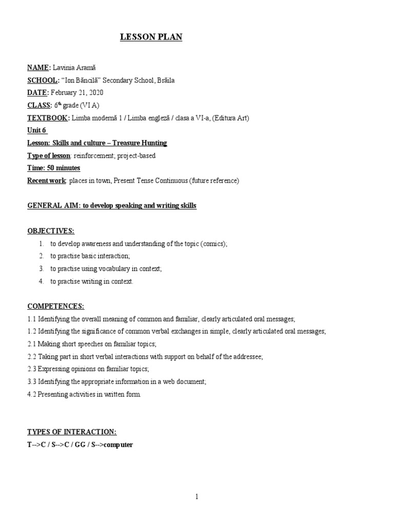 Plan de Lectie Cls 6 | Download Free PDF | Semiotics | Teachers