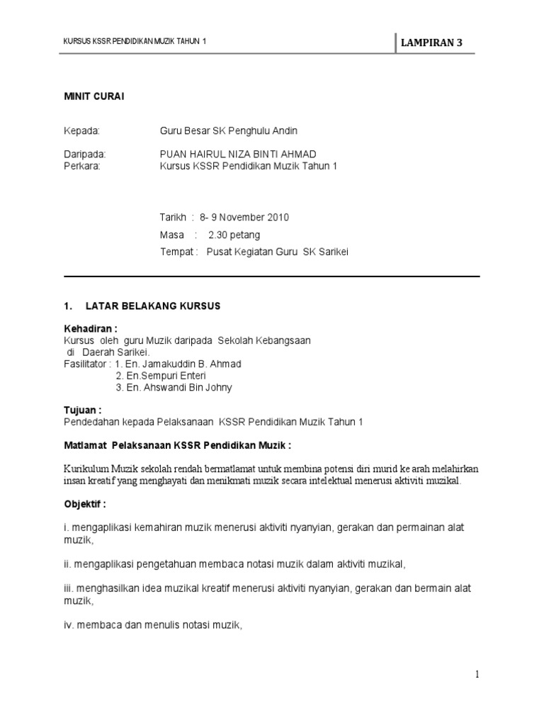 Minit-Curai KSSR Pendidkan Muzik | PDF