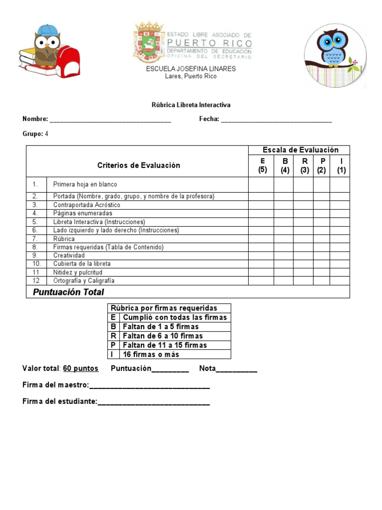 Rúbrica Evaluación Libreta Escolar | PDF