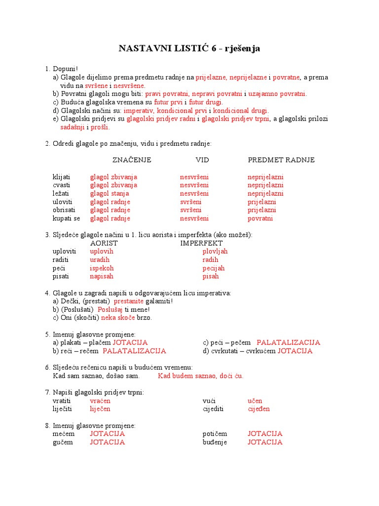 NASTAVNI LISTIĆ 6 - Rjeąenja | PDF